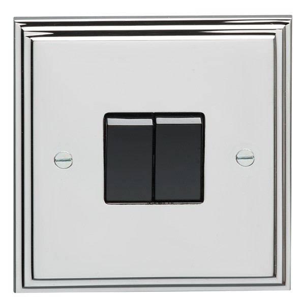 Eurolite Stepped Edge Polished Chrome 2 Gang 10amp 2way Switch with ...