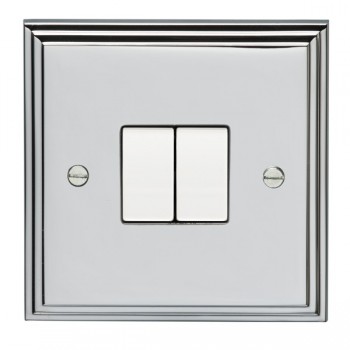 Eurolite Stepped Edge Polished Chrome 2 Gang 10amp 2way Switch with ...