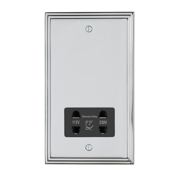 Eurolite Stepped Edge Polished Chrome 2 Gang Dual Voltage Shaver Socket ...