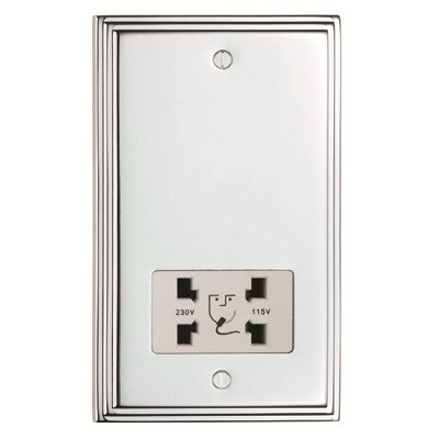 Eurolite Stepped Edge Polished Chrome 2 Gang Dual Voltage Shaver Socket ...