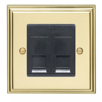 Eurolite Stepped Edge Polished Brass 2 Gang Data Socket with Black ...