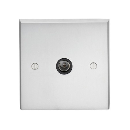 Eurolite Victorian Satin Chrome 1 Gang TV Outlet with Black Insert | UKES