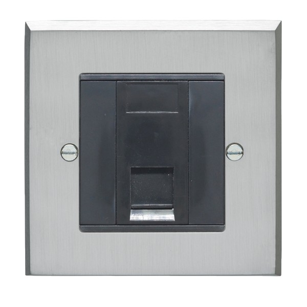 Eurolite Victorian Satin Chrome 1 Gang Data Socket with Black Insert | UKES