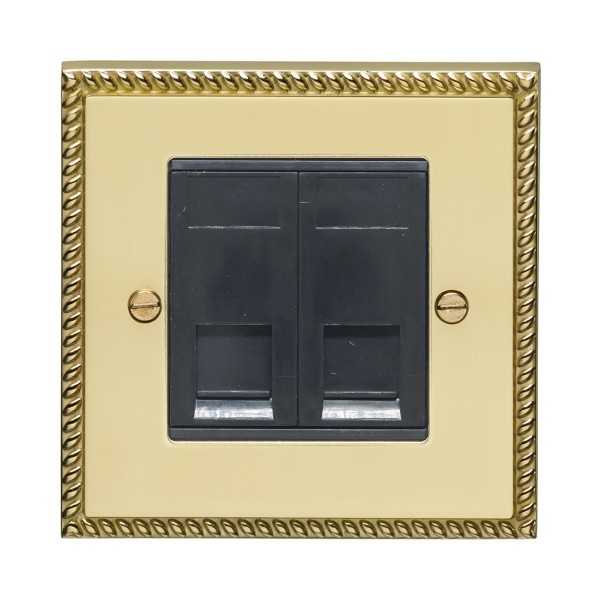 Eurolite Georgian Polished Brass 2 Gang Data Socket with Black Insert ...