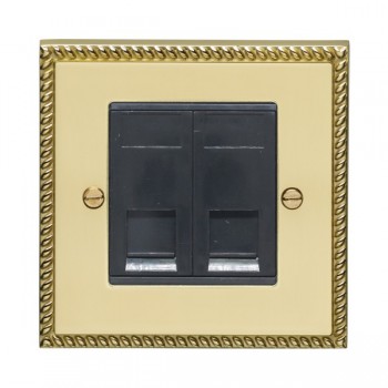 Eurolite Georgian Polished Brass 2 Gang Data Socket with Black Insert ...