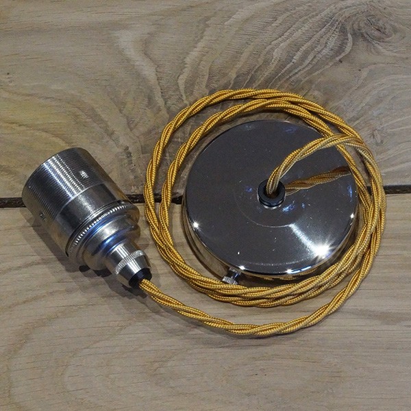 Edison Screw Pendant Set (1 Metre) with Old English Nickel Ceiling Rose ...