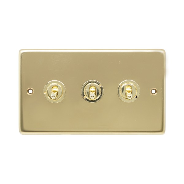 Eurolite Stainless Steel Polished Brass 3 Gang 10 Amp 2 Way Toggle ...