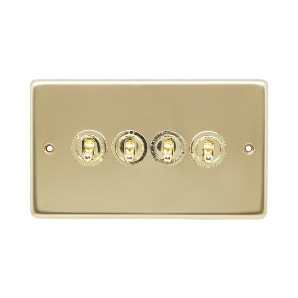 Eurolite Stainless Steel Polished Brass 4 Gang 10 Amp 2 Way Toggle ...