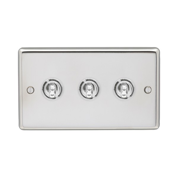 Eurolite Stainless Steel Polished Stainless 3 Gang 10 Amp 2 Way Toggle ...