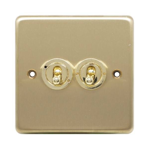 Eurolite Stainless Steel Satin Brass 2 Gang 10 Amp 2 Way Toggle Switch ...