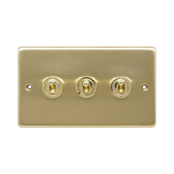 Eurolite Stainless Steel Satin Brass 3 Gang 10 Amp 2 Way Toggle Switch ...