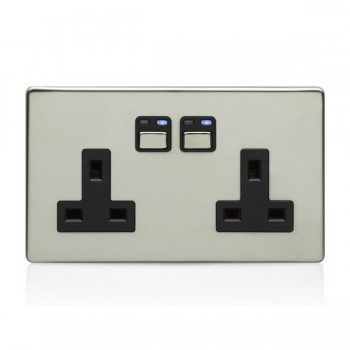 LightwaveRF Chrome 2 Gang 13A Socket | UKES