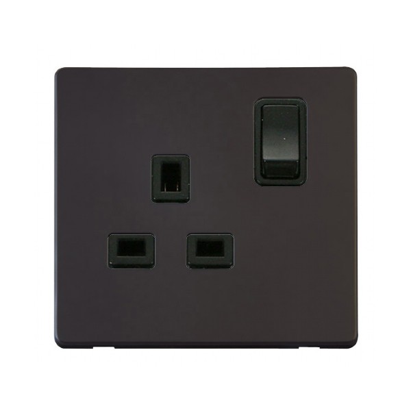 Click Definity Flat Plate Screwless 1 Gang UK 13A Black Switched Socket ...