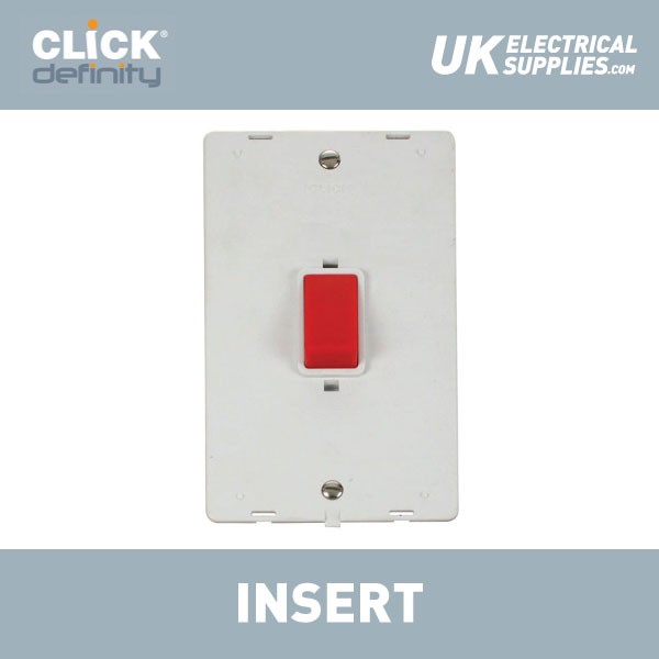 Click Definity Flat Plate Screwless 45A 2 Gang DP Polar White Switch ...