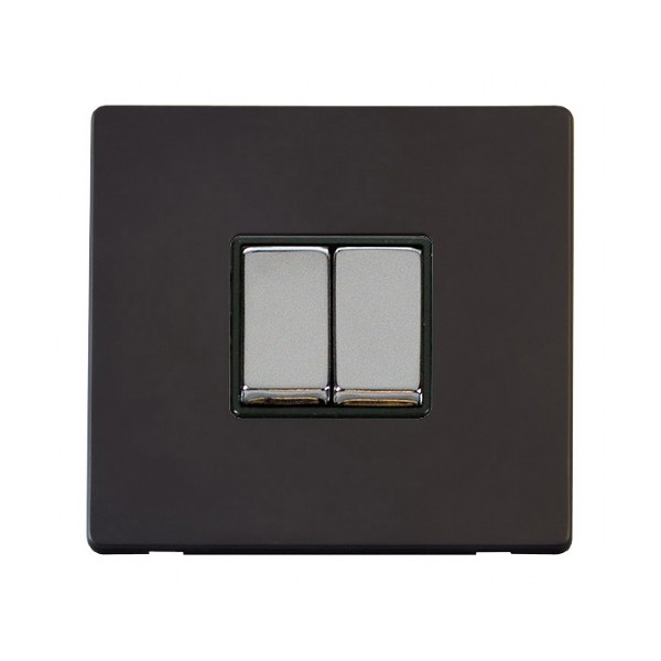 Click Definity Flat Plate Screwless 10AX 2 Gang 2 Way Black Insert with ...