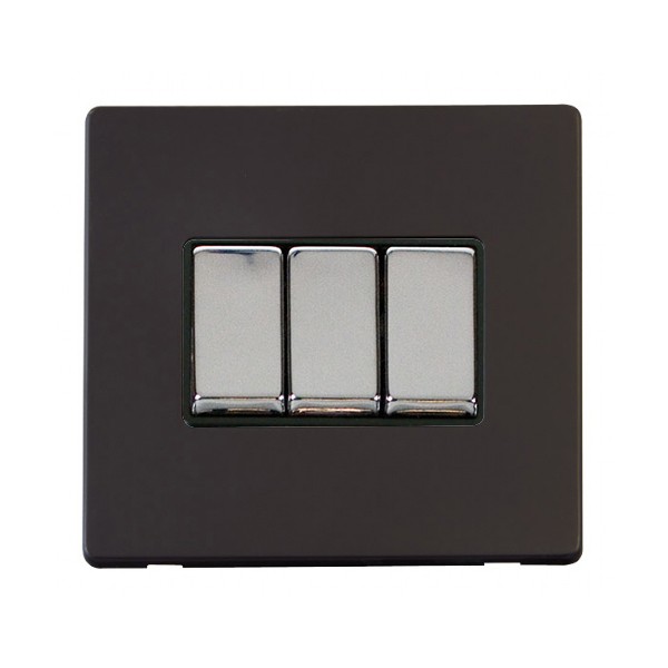 Click Definity Flat Plate Screwless 10AX 3 Gang 2 Way Black Insert with ...