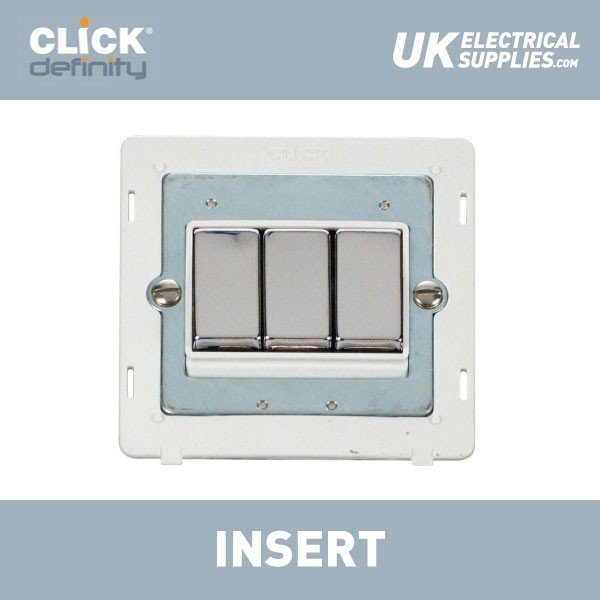Click Definity Flat Plate Screwless 10AX 3 Gang 2 Way Polar White ...