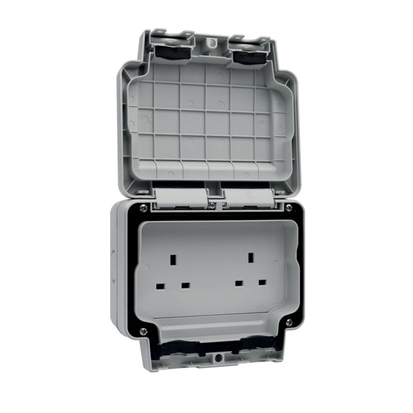 Buy Hager Sollysta WXPS82 13A 2 Gang Double Pole Unswitched IP66 Socket ...