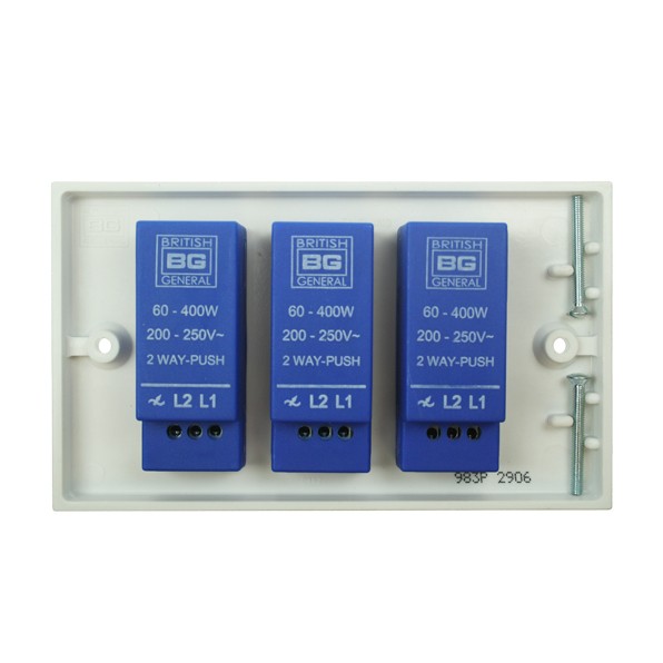 BG Electrical White PVC 3 Gang 2 Way Push Dimmer 400W | UKES