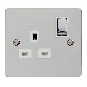 Click Single 13amp Polished Chrome Socket with White Inserts, Switches ...