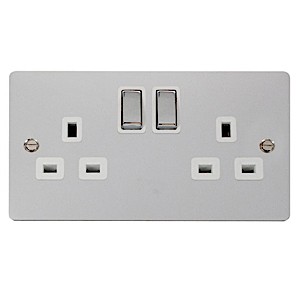 Click Double 13amp Polished Chrome Switched Socket with White Inserts ...