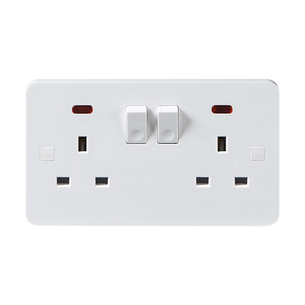 Knightsbridge Pure 13A DP 2G Switched Socket White with Neon | UKES