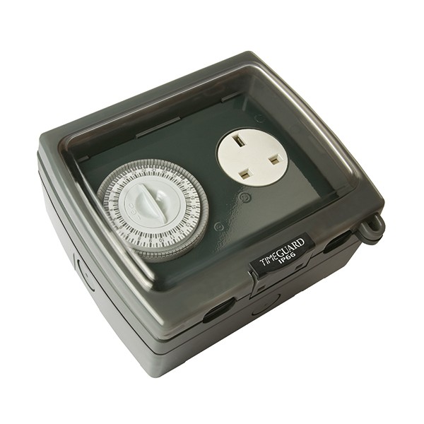 Timeguard TGV203 Weathersafe Vision Two Gang 13A Socket and Timer | UKES