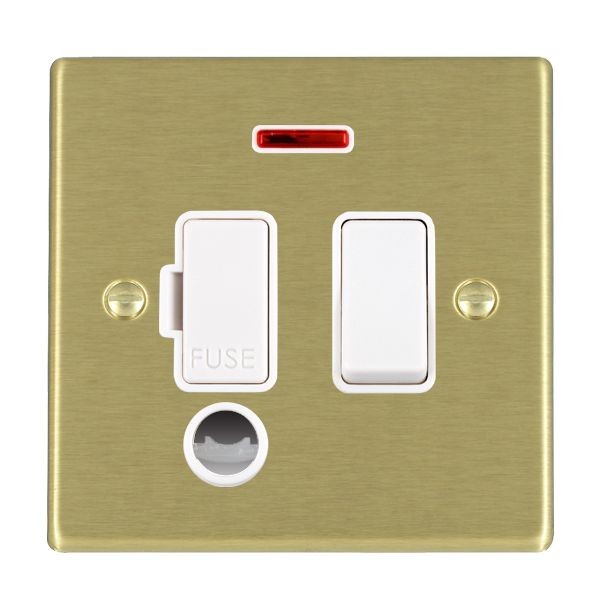 Hamilton Hartland Satin Brass 13A Double Pole Switched Fused Spur, Neon ...