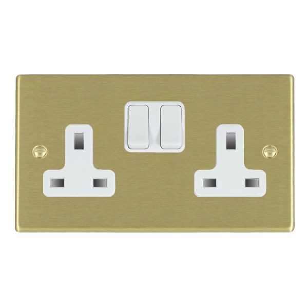 Hamilton Hartland Satin Brass 2 Gang 13A Double Pole Switched Socket ...