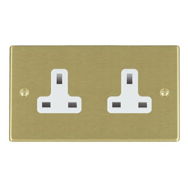 Hamilton Hartland Satin Brass 2 Gang 13A Unswitched Socket with White ...