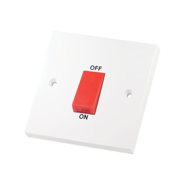 Selectric Square LG951 Single Plate 45A Double Pole Switch - Red Rocker ...