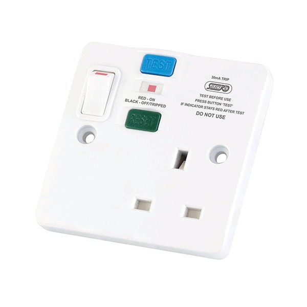 Selectric Square SPL-2 1 Gang Double Pole Switched RCD Socket | UKES
