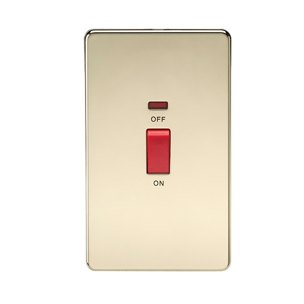 Knightsbridge Screwless Polished Brass 45A 2 Gang Double Pole Switch ...