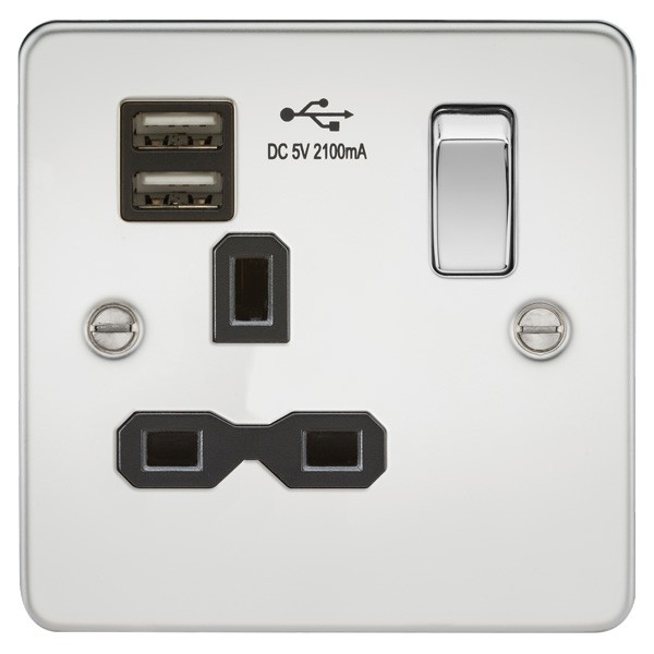Knightsbridge Flat Plate Polished Chrome 13A 1 Gang Switched Socket ...