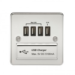 Knightsbridge Flat Plate Socket w/ Quad USB Outlet (FPR7USB4PC) | UKES