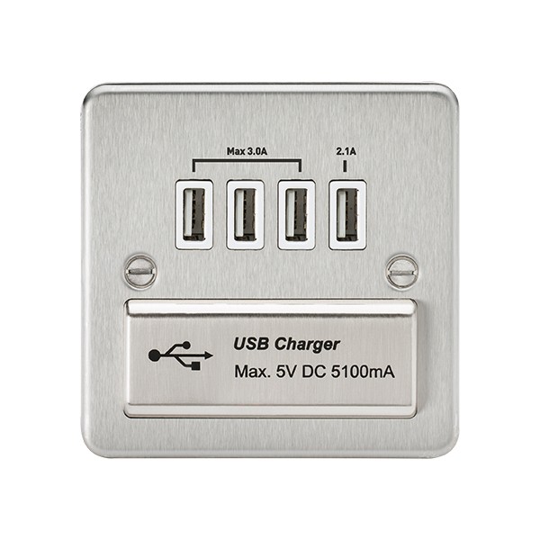 Knightsbridge Flat Plate FPQUADBCW Brushed Chrome 1 Gang Quad USB ...
