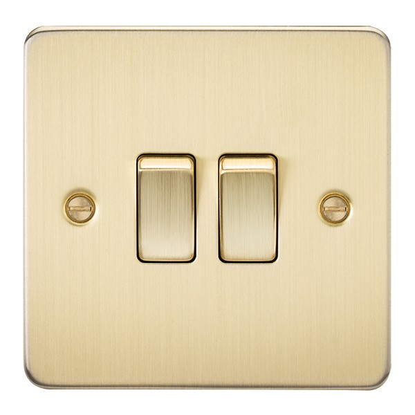 Knightsbridge Flat Plate FP3000BB Brushed Brass 10A 2 Gang 2 Way Switch ...