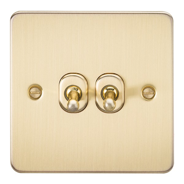 Knightsbridge Flat Plate FP2TOGBB Brushed Brass 10A 2 Gang 2 Way Toggle ...