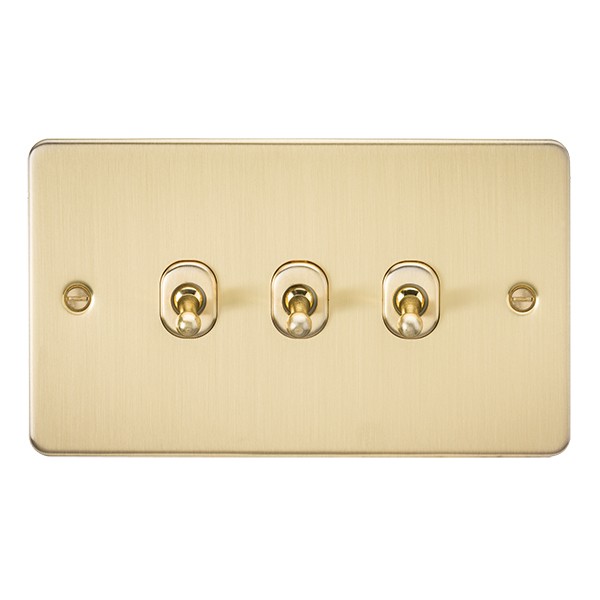 Knightsbridge Flat Plate FP3TOGBB Brushed Brass 10A 3 Gang 2 Way Toggle ...