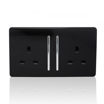 Trendi Piano Black 2 Gang 13A Long Switched Socket | UKES