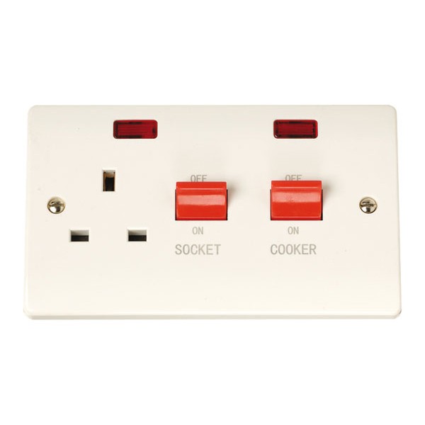 Click Curva 45A Cooker Switch With 13A Switched Socket Outlet And Neons ...