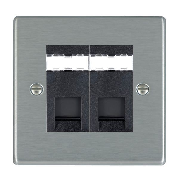 Hamilton Hartland Satin Steel 2 Gang Unshielded RJ45 CAT 5E Socket with ...