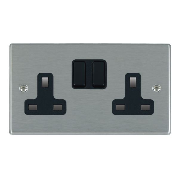 Hamilton Hartland Satin Steel 2 Gang 13A Double Pole Switched Socket ...
