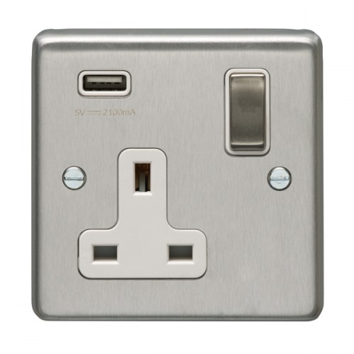 Eurolite Stainless Steel Socket w/ USB Charger (SSS1USBSSW) at UKES