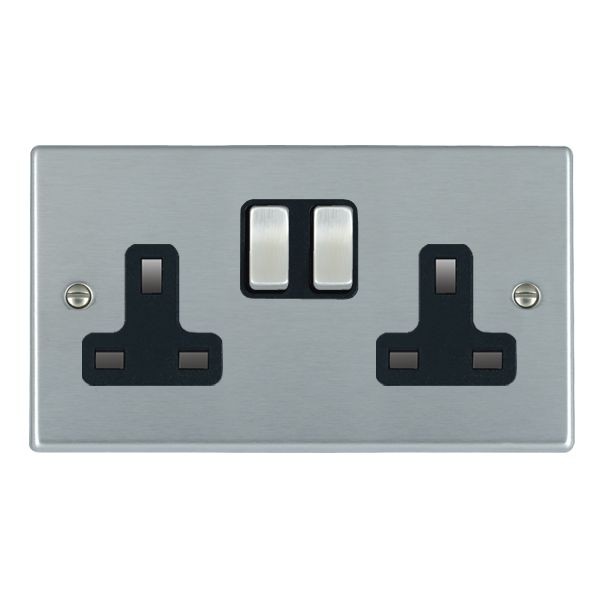 Hamilton Hartland Satin Chrome 2 Gang 13A Double Pole Switched Socket ...