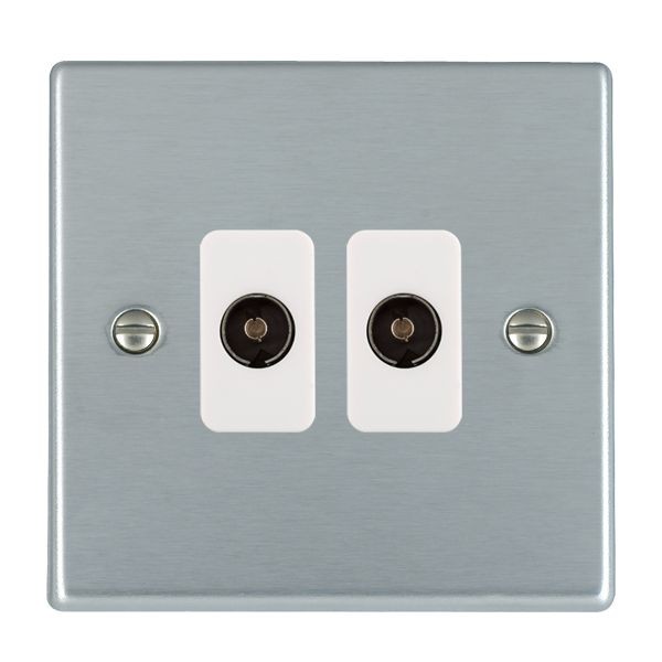 Hamilton Hartland Satin Chrome 2 Gang Non-Isolated 2 In/2 Out TV Socket ...