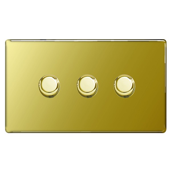 BG Electrical Nexus Flatplate Screwless Polished Brass 400W 3 Gang 2 ...