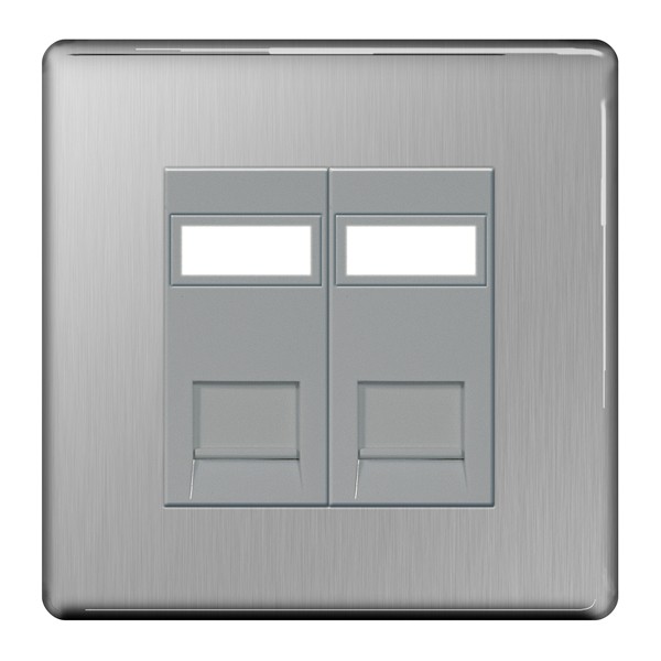 BG Electrical Nexus Flatplate Screwless Brushed Steel 2 Gang RJ45 Data ...
