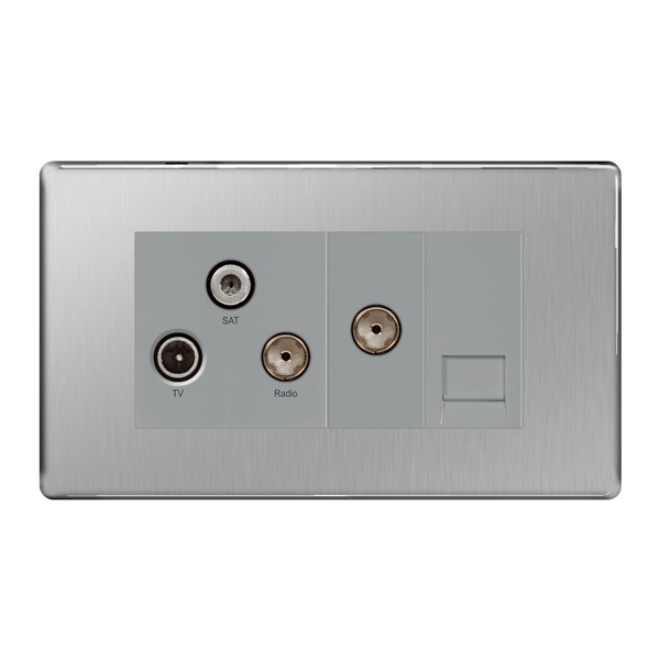 BG Electrical Nexus Flatplate Screwless Brushed Steel Triplex TV, FM ...