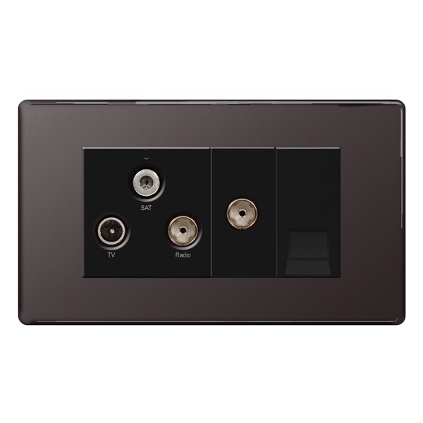 BG Electrical Nexus Flatplate Screwless Black Nickel Triplex TV, FM ...